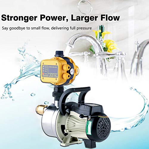 TDRRICH 3/4HP water pressure booster pump with Smart Controller for whole house,Self-priming Jet Transfer Pump Pressure Switch Automatic System 110v AC for Lawn Garden Sprinkler Irrigation