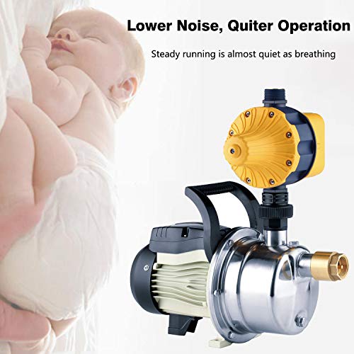 TDRRICH 3/4HP water pressure booster pump with Smart Controller for whole house,Self-priming Jet Transfer Pump Pressure Switch Automatic System 110v AC for Lawn Garden Sprinkler Irrigation