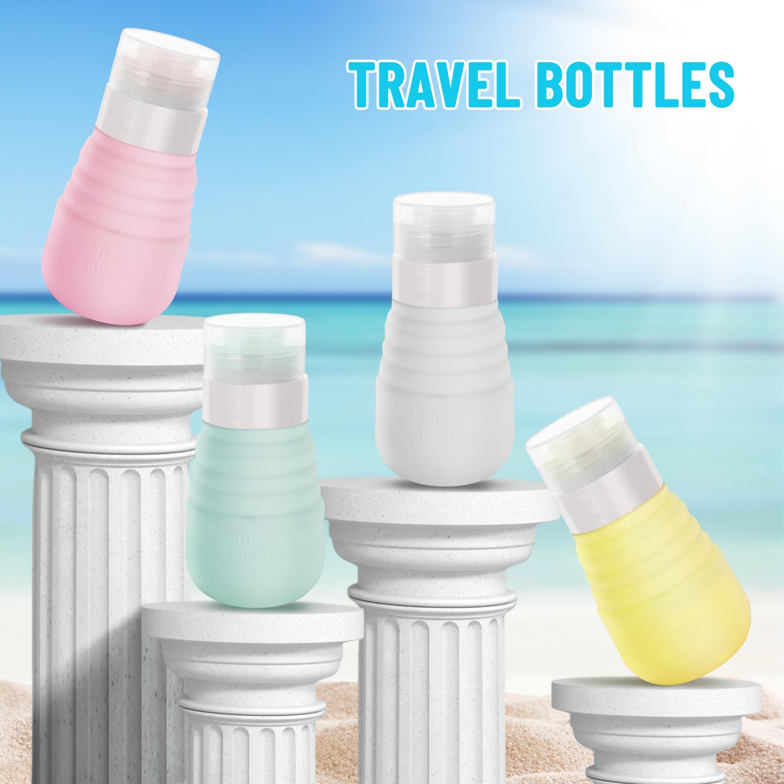 Travel Bottles for Toiletries, Minimalism Collapsible Tsa Approved 3oz Portable Travel Bottles, Silicone Squeezable Leak Proof Travel Size Containers, Travel Essentials with Clear Bag (4Pack)