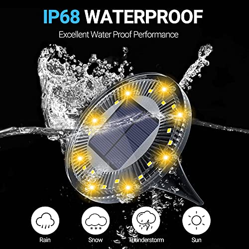 AIRSEE Solar Ground Lights 4 Pack, 24 LED, 2 Modes Solar Outdoor Lights, IP68 Waterproof LED Solar Disk Lights, Decorative Solar Garden Landscape Lighting for Lawn Pathway Deck Patio Yard Walkway