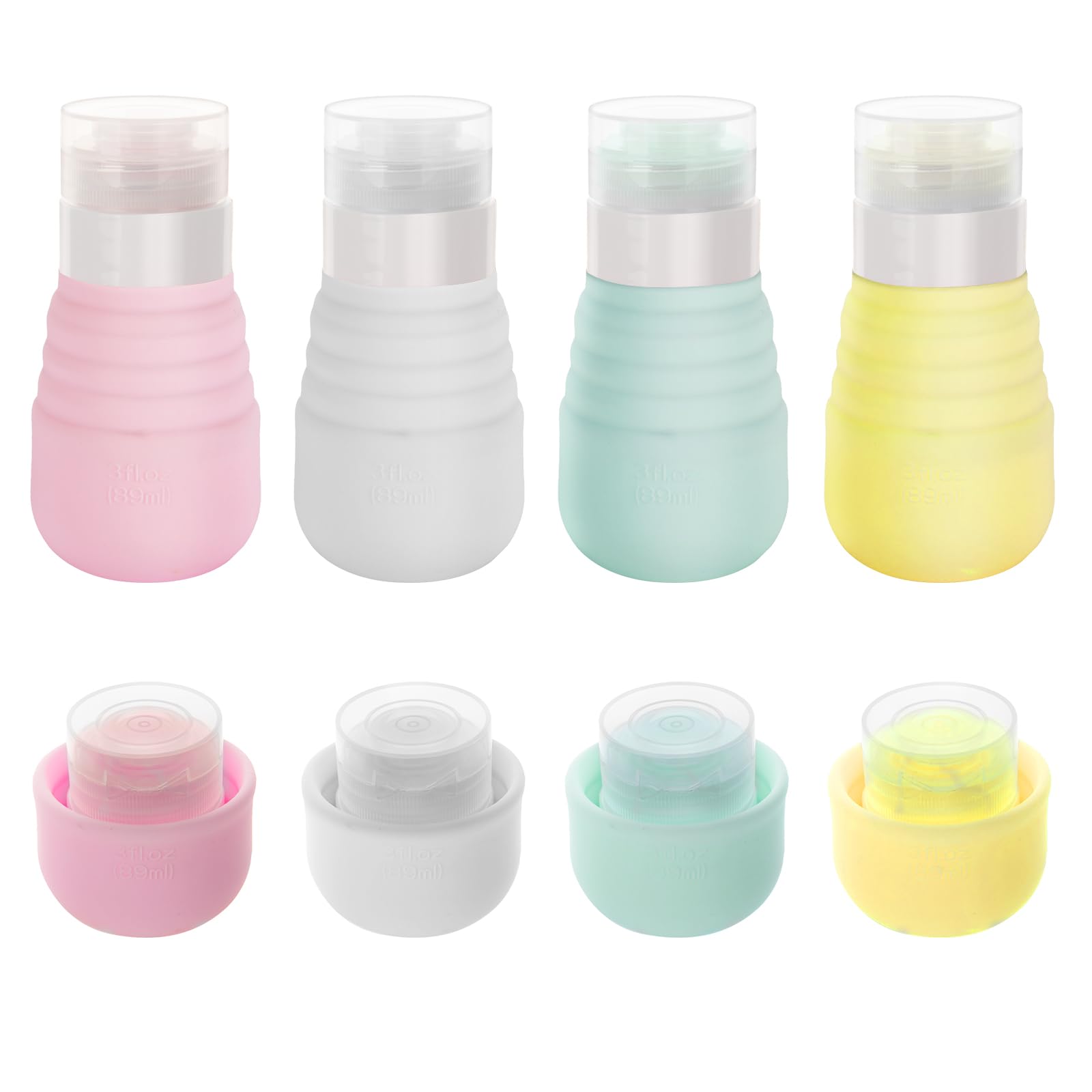 Travel Bottles for Toiletries, Minimalism Collapsible Tsa Approved 3oz Portable Travel Bottles, Silicone Squeezable Leak Proof Travel Size Containers, Travel Essentials with Clear Bag (4Pack)