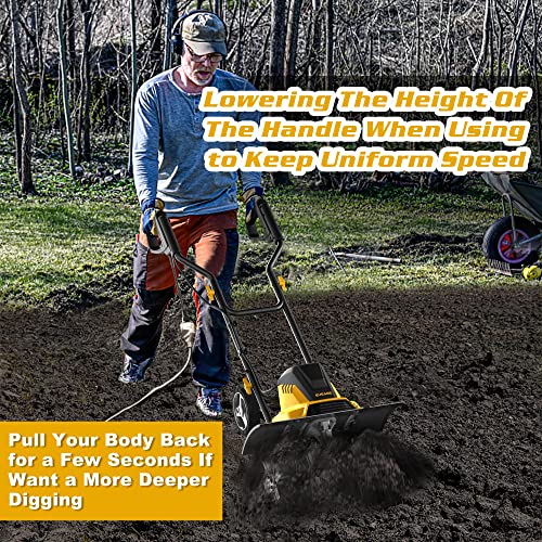 EVEAGE Electric Tiller for Garden, 18 Inch Power Tillers and Cultivators Electric, 13.5AMP Rototiller Cultivator Garden Tool, 4'' - 8'' Tilling Depth Foldable Handle