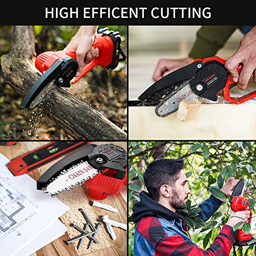 Mini Chainsaw Cordless - 4 inch Handheld Mini Electric Chainsaw, Portable Battery Powered Chain Saws for Tree trimming Branch Wood Cutting(2 Batteries and 2 Chains)