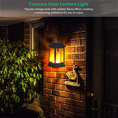 TomCare Solar Lights Metal Flickering Flame Solar Lantern Outdoor Hanging Lanterns Decorative Lighting Heavy Duty Solar Powered Waterproof Umbrella Lighting for Garden Patio Deck Yard, 2 Pack(Black)