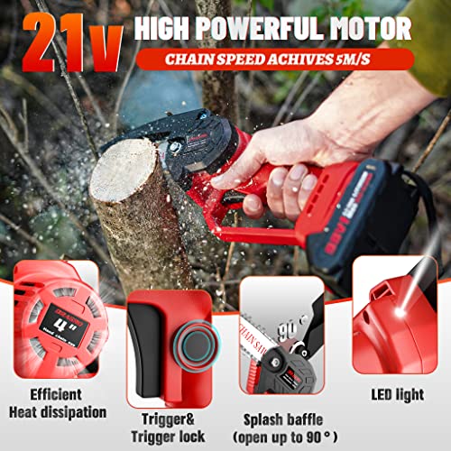 Mini Chainsaw Cordless - 4 inch Handheld Mini Electric Chainsaw, Portable Battery Powered Chain Saws for Tree trimming Branch Wood Cutting(2 Batteries and 2 Chains)