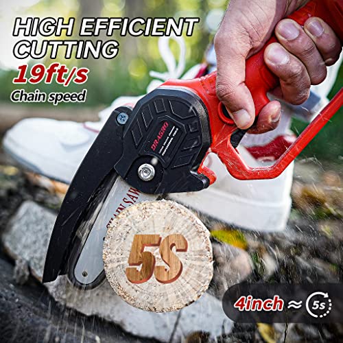 Mini Chainsaw Cordless - 4 inch Handheld Mini Electric Chainsaw, Portable Battery Powered Chain Saws for Tree trimming Branch Wood Cutting(2 Batteries and 2 Chains)
