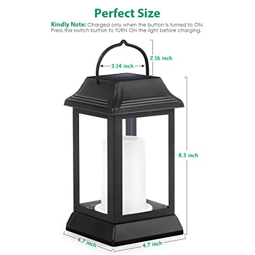TomCare Solar Lights Metal Flickering Flame Solar Lantern Outdoor Hanging Lanterns Decorative Lighting Heavy Duty Solar Powered Waterproof Umbrella Lighting for Garden Patio Deck Yard, 2 Pack(Black)