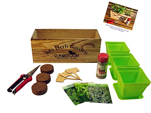 Herb Window Garden Gift Set- Complete windowsill herb Garden Growing kit Including Seeds, pots, Quality herb Clippers, Soil pods All in a Beautiful Planter Box. Hands on Gift Set.