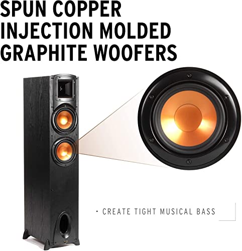 Klipsch F-200-BLACK Synergy Black Label Floorstanding Speakers with Klipsch B-100-BLACK Bookshelf Speakers, Klipsch C-200-BLACK Center Channel Speaker and a Klipsch R-120SW 200 Watt Subwoofer (2019)