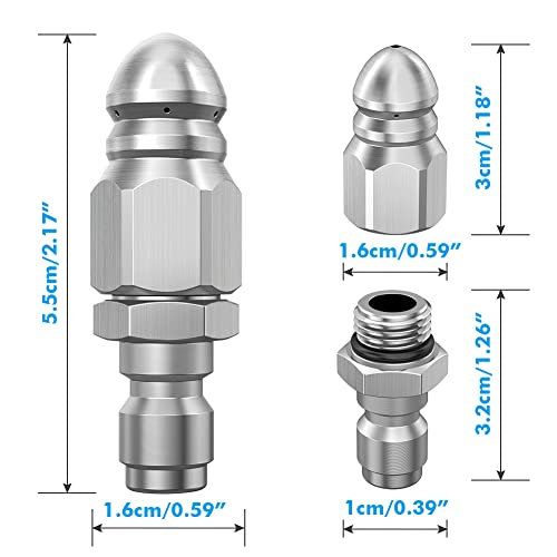 Alpha Rider Sewer Jet Nozzle, Stainless Steel Pressure Washer Sewer Jetter Nozzle Head, 1/4" Quick Connector, 5000 PSI Drain Jet Hose Nozzle