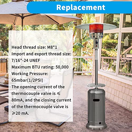 ETERMETA Gas Safety Control Valve with Piezo Push Ignition Device for Garden Sun Propane Powered Patio Heater Repair Replacement Parts, 7/16"-24 UNEF Inlet & Outlet, Gold