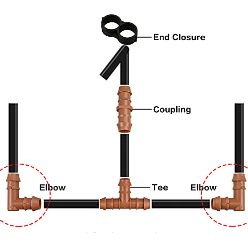 iRunning 18 Pieces Drip Irrigation 1/2" Tubing Elbow Fittings (17mm), Barbed Elbow Connectors for 1/2 Inch Irrigation Tubing (0.600" ID), Drip Line Elbows for Drip Sprinkler Garden Systems