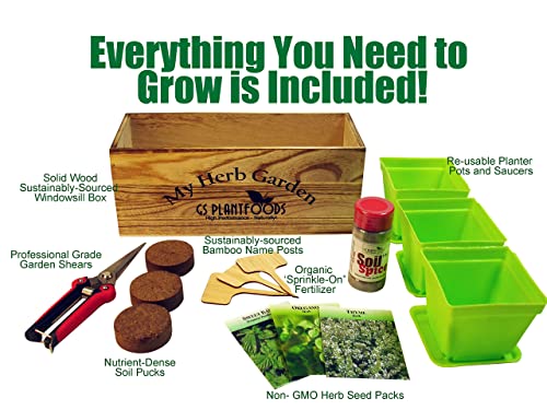 Herb Window Garden Gift Set- Complete windowsill herb Garden Growing kit Including Seeds, pots, Quality herb Clippers, Soil pods All in a Beautiful Planter Box. Hands on Gift Set.