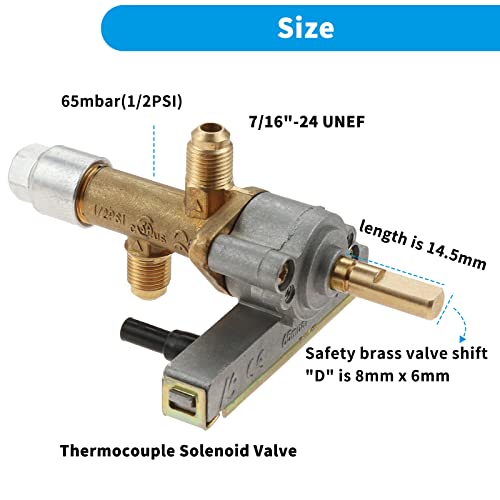 ETERMETA Gas Safety Control Valve with Piezo Push Ignition Device for Garden Sun Propane Powered Patio Heater Repair Replacement Parts, 7/16"-24 UNEF Inlet & Outlet, Gold