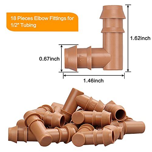 iRunning 18 Pieces Drip Irrigation 1/2" Tubing Elbow Fittings (17mm), Barbed Elbow Connectors for 1/2 Inch Irrigation Tubing (0.600" ID), Drip Line Elbows for Drip Sprinkler Garden Systems