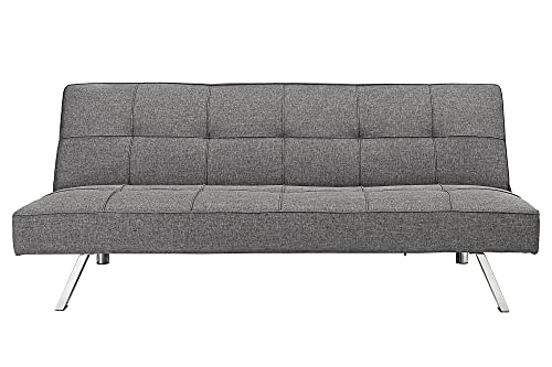 Penifun Convertible Folding Futon Sofa Bed Sleeper Couch for Living Room Linen Fabric Upholstered Loveseat-Metal Frame/Stainless Leg, Gray