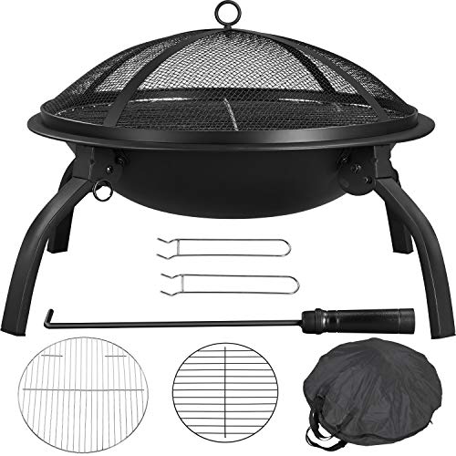 Yaheetech 21inch Firepit Portable Folding Steel Fire Bowl Garden Treasures Fire Pit Wood Burning Outdoor Fireplace with Spark Screen, BBQ Grill, Log Grate & Carrying Bag for Patio Backyard Camping