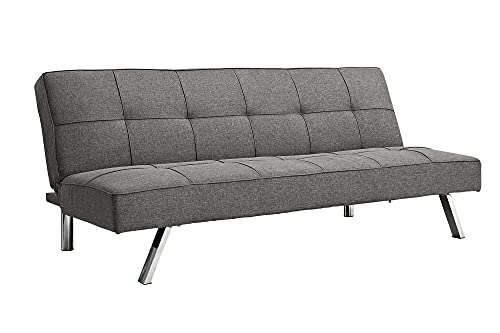 Penifun Convertible Folding Futon Sofa Bed Sleeper Couch for Living Room Linen Fabric Upholstered Loveseat-Metal Frame/Stainless Leg, Gray