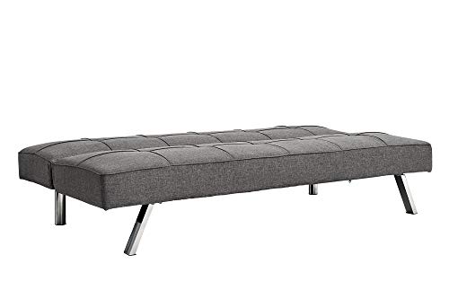 Penifun Convertible Folding Futon Sofa Bed Sleeper Couch for Living Room Linen Fabric Upholstered Loveseat-Metal Frame/Stainless Leg, Gray