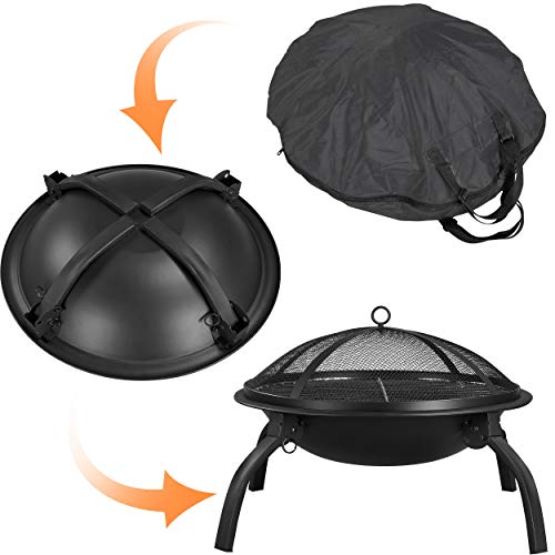 Yaheetech 21inch Firepit Portable Folding Steel Fire Bowl Garden Treasures Fire Pit Wood Burning Outdoor Fireplace with Spark Screen, BBQ Grill, Log Grate & Carrying Bag for Patio Backyard Camping