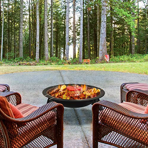 Yaheetech 21inch Firepit Portable Folding Steel Fire Bowl Garden Treasures Fire Pit Wood Burning Outdoor Fireplace with Spark Screen, BBQ Grill, Log Grate & Carrying Bag for Patio Backyard Camping