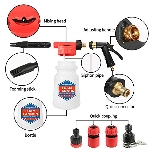 Sooprinse Car Foam Gun Foam Cannon Blaster, Garden Hose Sprayer with Adjustment Ratio Dial Blaster, Car Washer Foam Gun, Snow Foam Lance, 0.23 Gallon Bottle