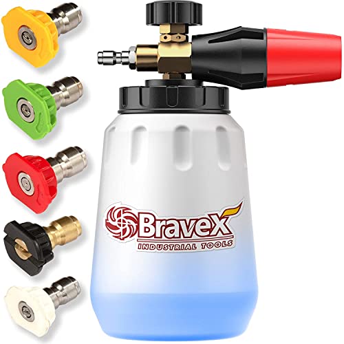 STEINBRÜCKE Foam Cannon -Snow Foam Lance Heavy Duty with Extra-Wide Neck, Thicker Brass Core and 5 Nozzle Tips for Pressure Washer Gun 1 Liter