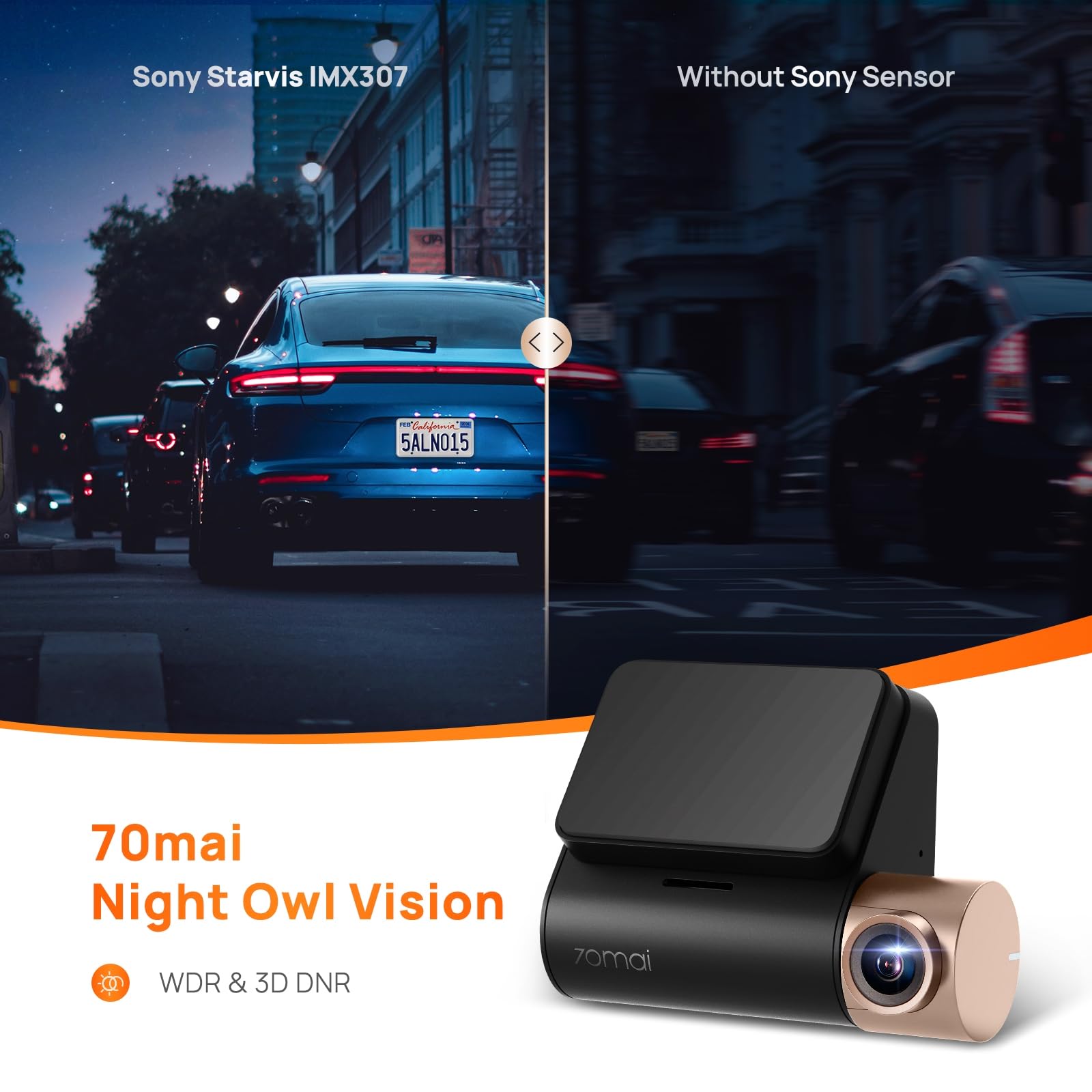 70mai Dash Cam Lite, 70mai Micro SD Card 32GB, 1080P Full HD, Sony IMX307, Built-in G-Sensor, 130° Wide Angle FOV, WDR, Night Vision, Loop Recording