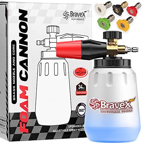 STEINBRÜCKE Foam Cannon -Snow Foam Lance Heavy Duty with Extra-Wide Neck, Thicker Brass Core and 5 Nozzle Tips for Pressure Washer Gun 1 Liter