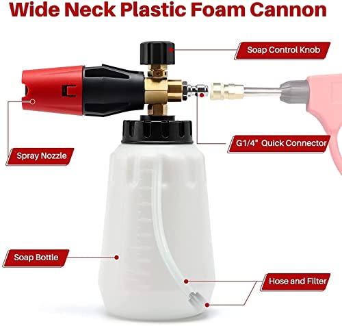 STEINBRÜCKE Foam Cannon -Snow Foam Lance Heavy Duty with Extra-Wide Neck, Thicker Brass Core and 5 Nozzle Tips for Pressure Washer Gun 1 Liter
