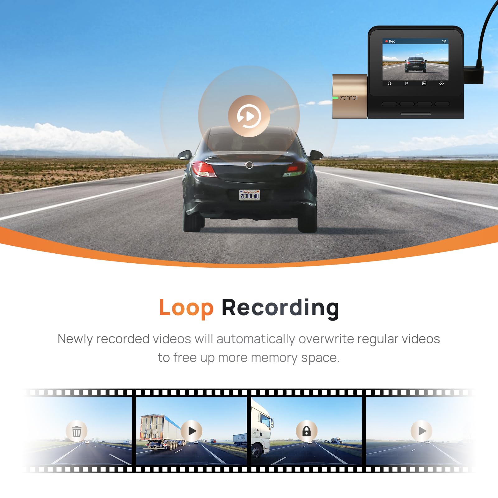 70mai Dash Cam Lite, 70mai Micro SD Card 32GB, 1080P Full HD, Sony IMX307, Built-in G-Sensor, 130° Wide Angle FOV, WDR, Night Vision, Loop Recording