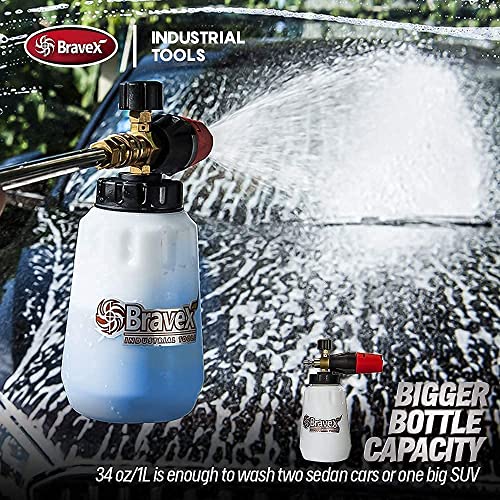 STEINBRÜCKE Foam Cannon -Snow Foam Lance Heavy Duty with Extra-Wide Neck, Thicker Brass Core and 5 Nozzle Tips for Pressure Washer Gun 1 Liter