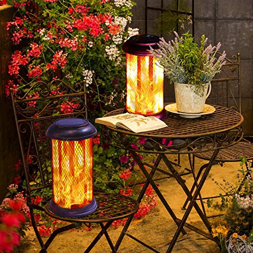 Solar Lanterns Flickering Flame Lights Metal Flame Lantern Outdoor Hanging Lighting Waterproof LED Flame Lights for Patio Garden Yard Winter Gift for Christmas