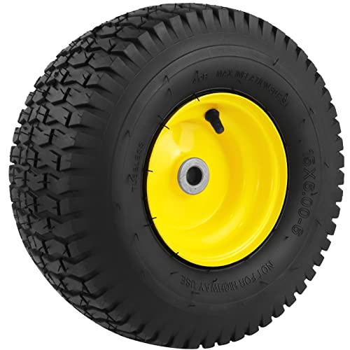 15x6.00-6 Lawn Mower Tires with Wheel,Front Tire Assembly Replacement for John Deere,Craftsman,Cub Cadet and More Lawn &Garden Riding Mower,4 Ply Tubeless,570lbs Capacity,3" Offset Hub