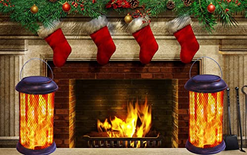 Solar Lanterns Flickering Flame Lights Metal Flame Lantern Outdoor Hanging Lighting Waterproof LED Flame Lights for Patio Garden Yard Winter Gift for Christmas