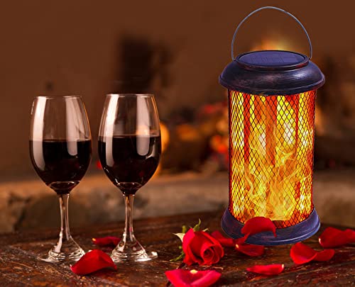 Solar Lanterns Flickering Flame Lights Metal Flame Lantern Outdoor Hanging Lighting Waterproof LED Flame Lights for Patio Garden Yard Winter Gift for Christmas