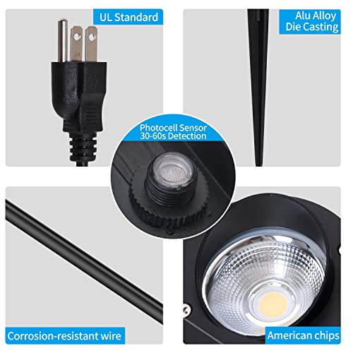 AOTSTIK 18W Outdoor LED Spotlight with Photocell Sensor Waterproof Dusk to Dawn Landscape Lighting 5000K Neutral Light for Tree Yard Flag Garden Decor 3 FT UL Cord with US 3-Plug in (1 Pack)