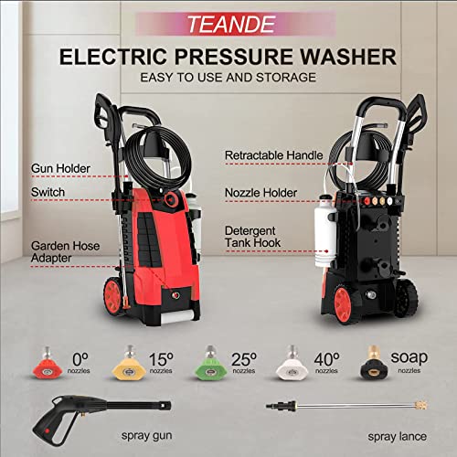 mrliance Electric Pressure Washer 1.9GPM Power Washer 1800W High Pressure Washer Cleaner Machine with 5 Interchangeable Nozzle & Hose Reel, Best for Cleaning Patio, Garden,Yard