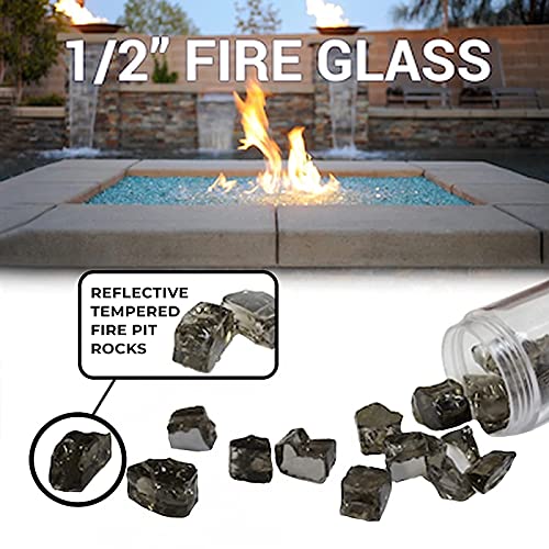Z Zennister Fire Pit Glass Rocks, High Luster, 1/2" Reflective Tempered Fire Glass in Silver, 10 Pound Jar for Natural or Propane Fireplace, Crushed Glass Stones for Firepit, Garden or Patio