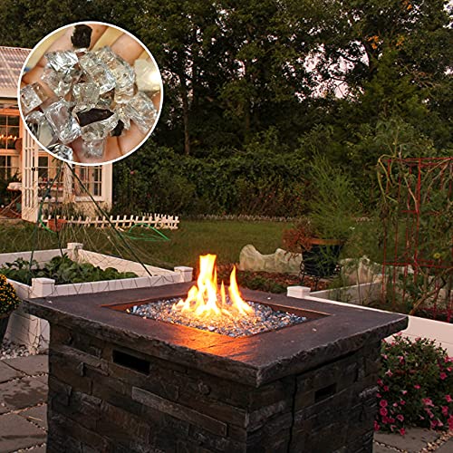 Z Zennister Fire Pit Glass Rocks, High Luster, 1/2" Reflective Tempered Fire Glass in Silver, 10 Pound Jar for Natural or Propane Fireplace, Crushed Glass Stones for Firepit, Garden or Patio
