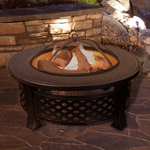 Fire Pit Set, Wood Burning Pit - Includes Spark Screen and Log Poker - Great for Outdoor and Patio, 32β Round Metal Firepit by Pure Garden