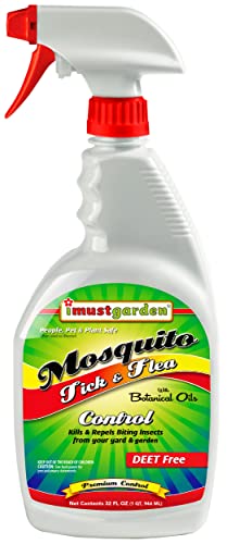 I Must Garden Mosquito Tick and Flea Control: Kills and Repels Biting Insects from Garden, Deck, Campsite – Natural and Pet Safe – 32oz Ready-to-Use Easy Spray Bottle