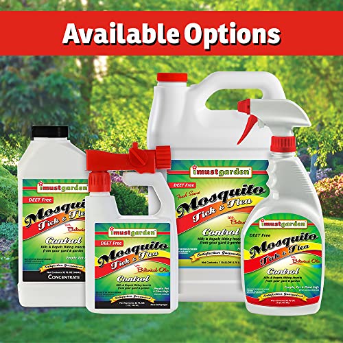 I Must Garden Mosquito Tick and Flea Control: Kills and Repels Biting Insects from Garden, Deck, Campsite β Natural and Pet Safe β 32oz Ready-to-Use Easy Spray Bottle