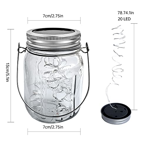 Hanging Solar Mason Jar Lights,ZQX 2 Pack 20 Led String Hanging Mason Jar Lanterns for Outdoor,Great Decor Light for Outside Patio Garden Yard Fence Wedding Table,Hangers and Jars Included（Multicolor）