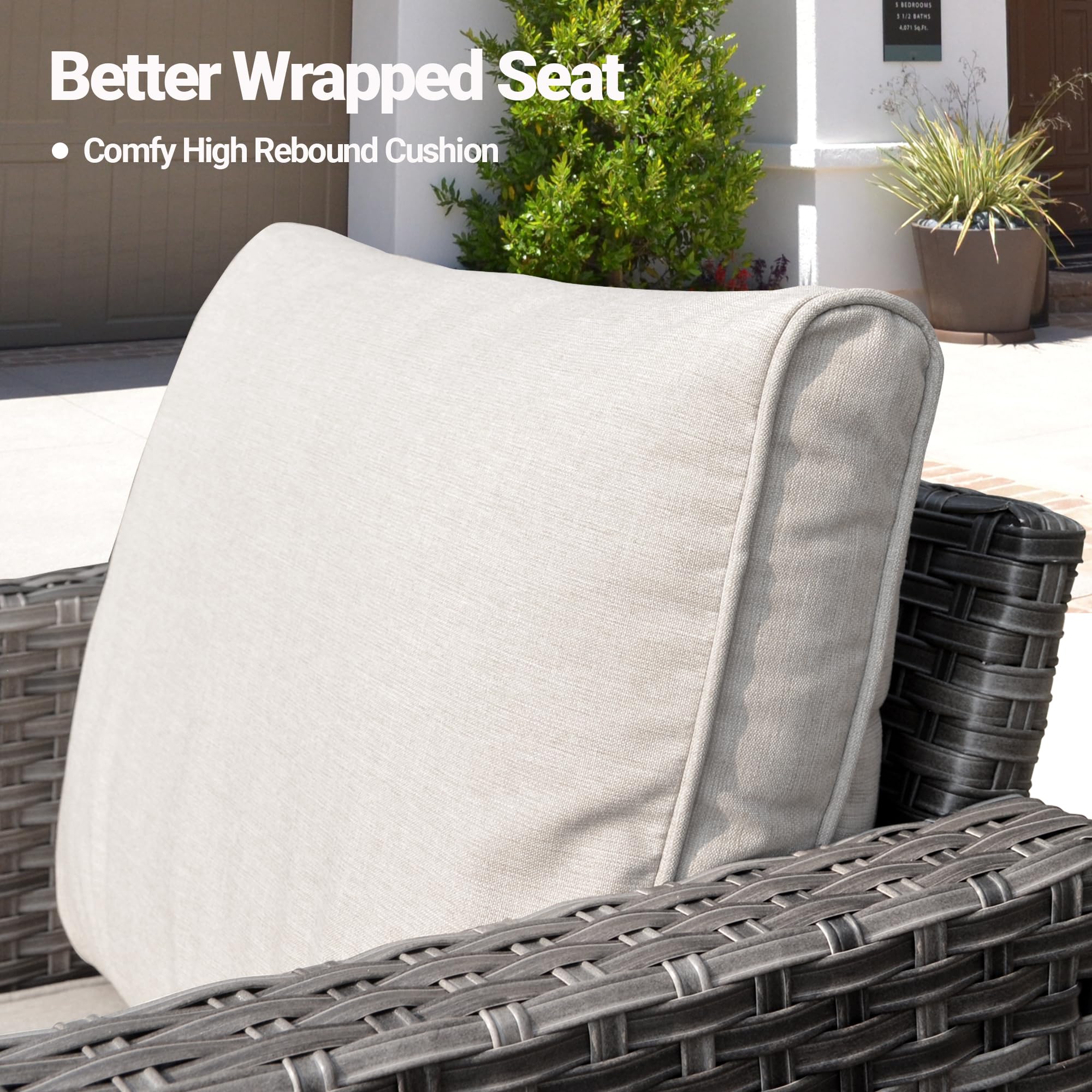 ovios Patio Furniture Set 7-Pieces Outdoor Wicker Sofa with Rocking Swivel Chairs and Coffee Table, High Back Conversation Set for Yard Deck Porch, Beige