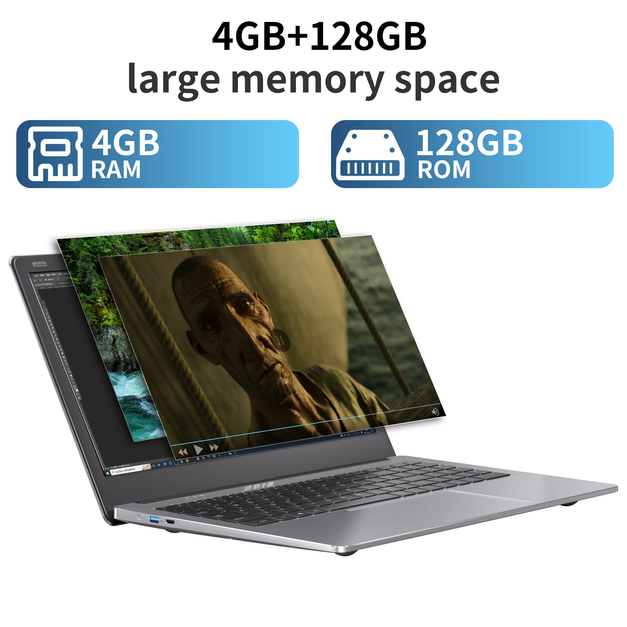SGIN 15.6 Inch Laptop with 4GB DDR4 RAM+128GB SSD, Intel Celeron Quad Core Processor, Intel UHD Graphics 600, Mini HDMI, Webcam, WiFi, Bluetooth 4.2, USB3.0