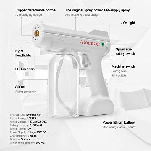 Leonnn Electric Steam Sprayer, Handheld Rechargeable Nano Atomizer 27oz Large Capacity ULV Electric Sprayer Nozzle Adjustable Fogger for Home, Office, School or Garden