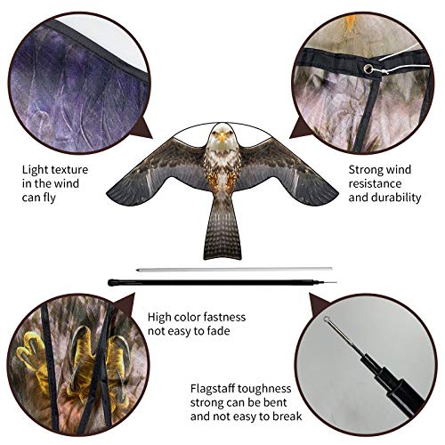 eyijklzo Bird Scaring Flying Kite Deterrent Crops Defenders Farm Protector Bird Fake Hawk Flying Eagle Kite Anti Birds Repellent Control Kit to Scare Birds Away with 4m Telescopic Pole