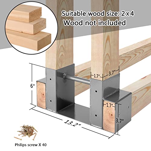 MOFEEZ Outdoor Firewood Log Storage Rack 2x4 Bracket Kit, Fireplace Wood Storage Holder, Adjustable to Any Length - Grey, Three Bases