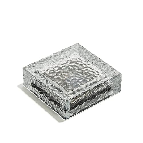 Solar Powered Glass Brick - 6x6 Square, Outdoor Landscape Light, 5 Warm White LED Lights, Built-in Solar Panel, Dusk to Dawn Timer, Garden Walkway Lighting - Rechargeable Battery Included